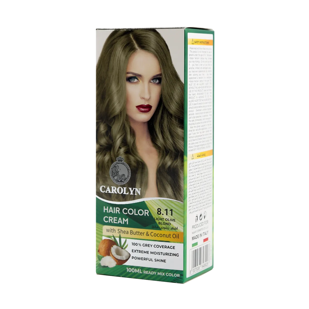 Carolyn Hair Color Cream Kit with Shea Butter & Coconut Oil 8.11 Light ...